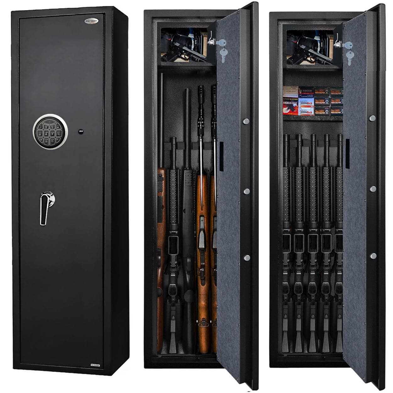 Langger 5 Gun Rifle Safe with Pistol Rest, Lockbox and Removable Shelf
