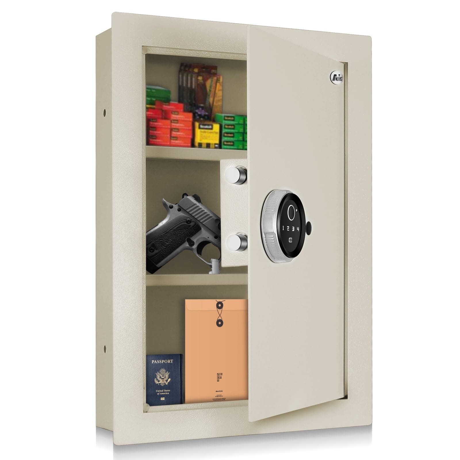 Langger Biometric Wall Safe Between Wall Studs - Small Size, White