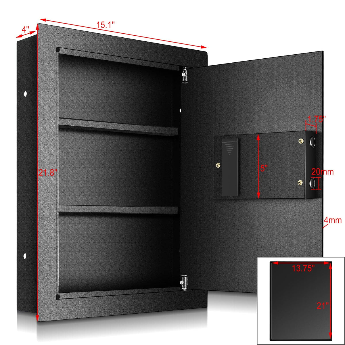 Biometric Wall Gun Safe, Small Size, Black
