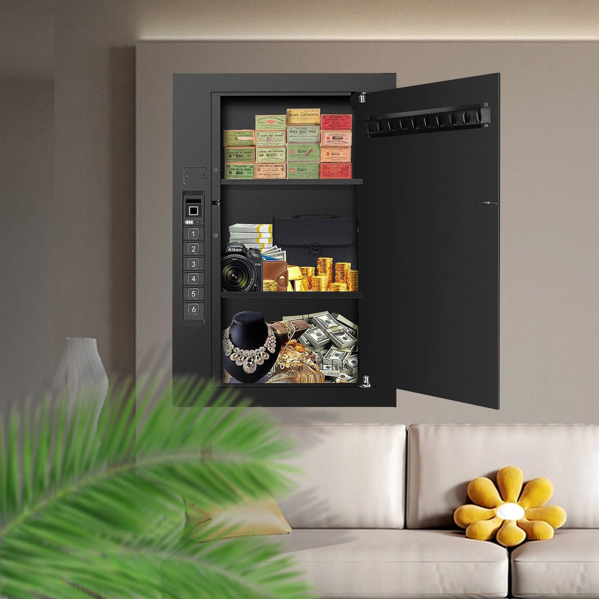 Langger Biometric Wall Safe, Hidden Fingerprint Security Wall Safe